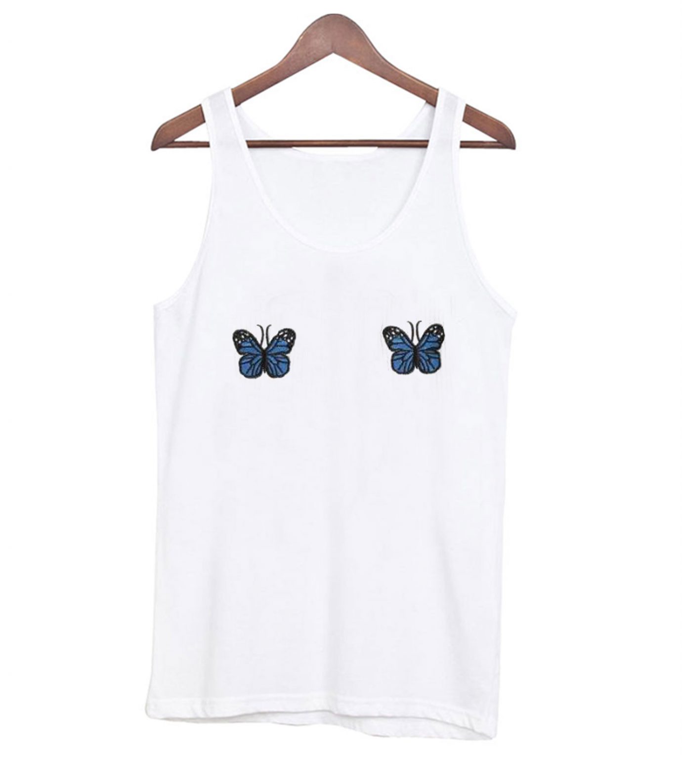 Blue Ribbed Butterfly Tank-top - PADSHOPS